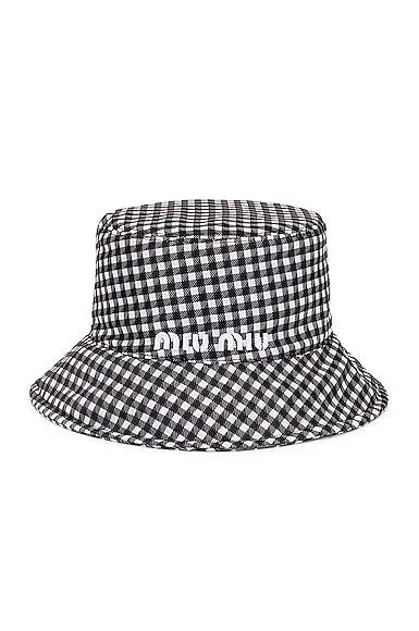 Miu Miu Gingham Bucket Hat In Black - Nero & Bianco | Editorialist